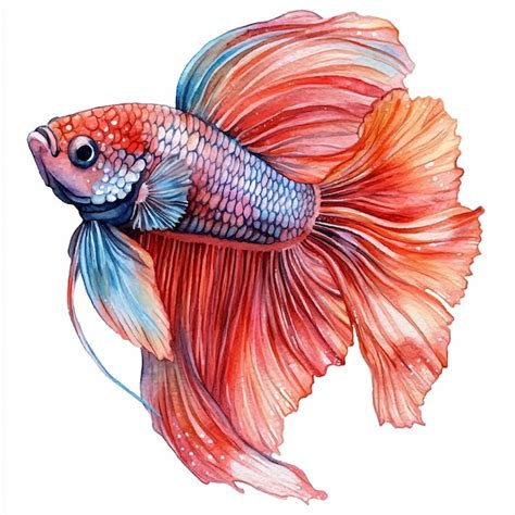 베타 물고기 수채화 클리파트 일러스트레이션 분리 프리미엄 Ai 생성 벡터