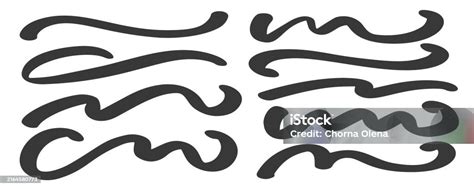 벡터 라인을 스우시합니다 획과 밑줄을 소용돌이칩니다 스와시 손으로 그린 붓글씨 요소 장식용 곡선 구불구불합니다 흰색 배경에 검은 색 페인트 붓놀림 라인아트에 대한 스톡 벡터