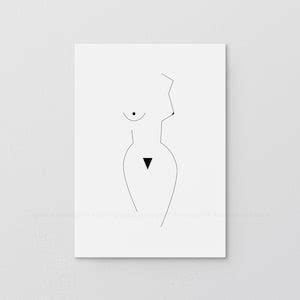 Printable Geometrical Naked Girl Drawing Minimalist Line Sketch Nude