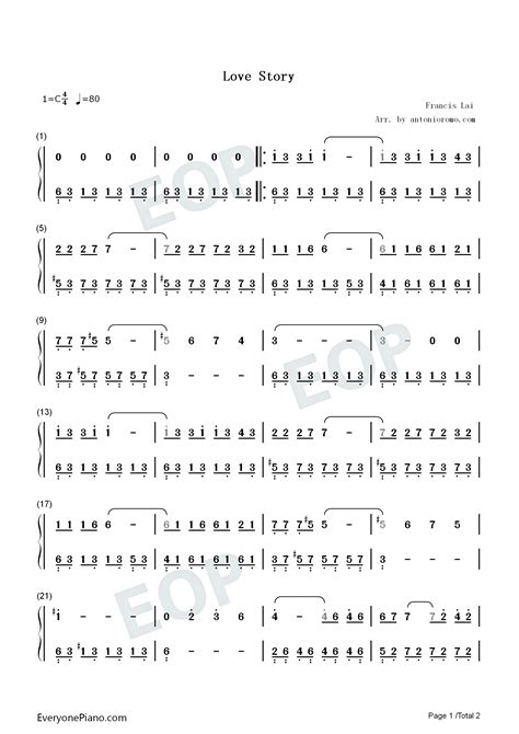 Love Story Theme From Love Story双手简谱预览 Eop在线乐谱架