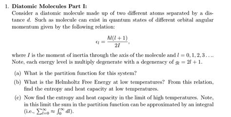 1 Diatomic Molecules Part I Consider A Diatomic Molecule Made Up Of Two Different Atoms