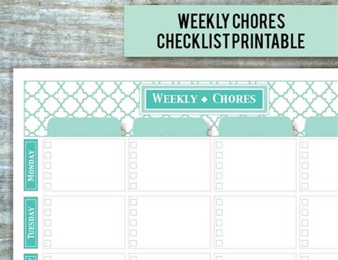 Printable Weekly Chore Chart EDITABLE PDF By NixieKnoxDesigns