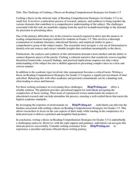 thesis on reading comprehension strategies for grades 3 5 pdf