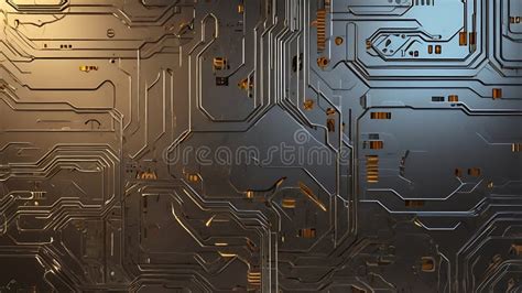 Abstract Metallic Circuit Board Design Showing Complex Pathways Stock Illustration