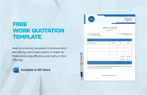 Free Work Quotation Template Download In Word Template Net
