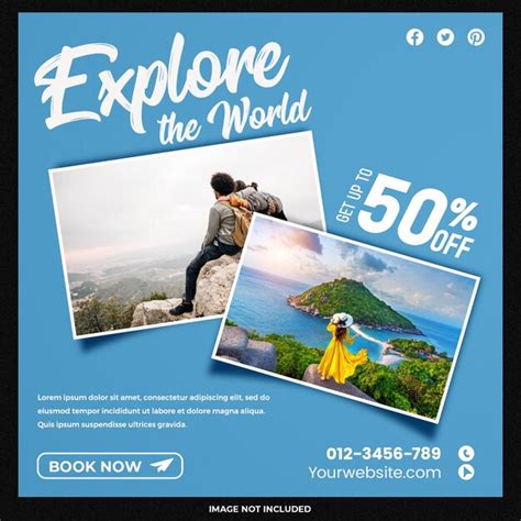 세계 여행 소셜 미디어 포스트 디자인 템플릿 탐색 프리미엄 Psd 파일