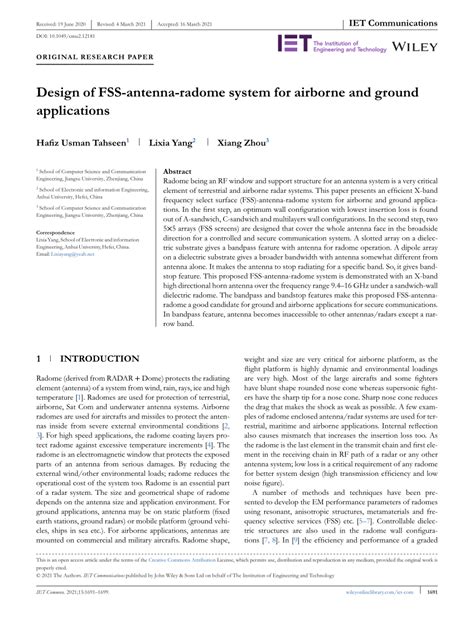 Pdf Design Of Fss‐antenna‐radome System For Airborne And Ground