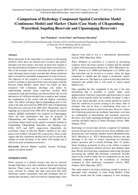Pdf Comparison Of Hydrology Component Spatial Correlation Model Continuous Model And Markov