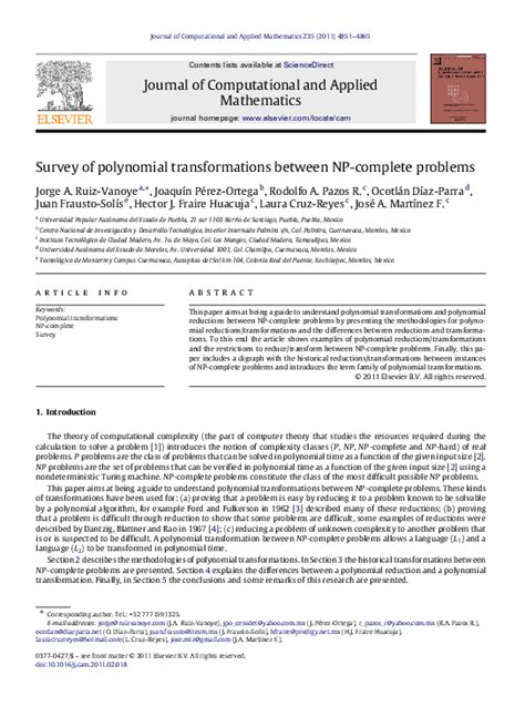 Pdf Survey Of Polynomial Transformations Between Np Complete Problems