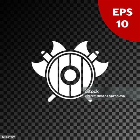 투명 한 어두운 배경에 격리 된 교차 축 아이콘 흰색 중세 방패 전투 도끼 실행자 도끼 벡터 일러스트레이션 강철에 대한 스톡