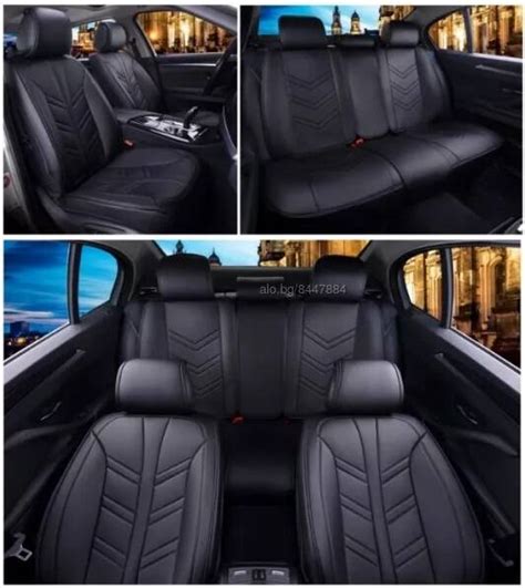 Пълен Комплект Универсална Тапицерия Калъфи За Автомобилни Седалки Лукс Еко Кожа Черно Ак