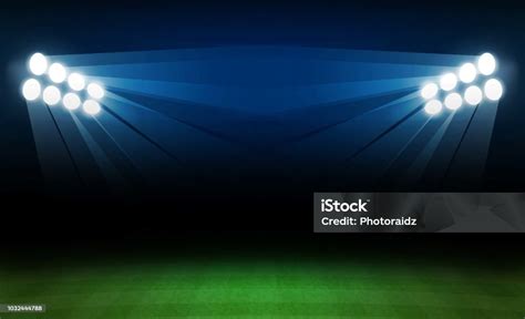 축구 경기장 필드와 함께 밝은 경기장 조명 벡터 디자인 및 정보 점수 판 벡터 조명 Championship에 대한 스톡 벡터