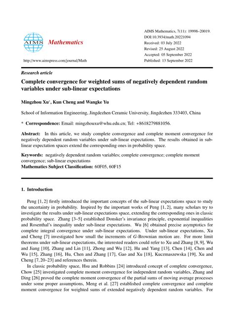 Pdf Complete Convergence For Weighted Sums Of Negatively Dependent Random Variables Under Sub