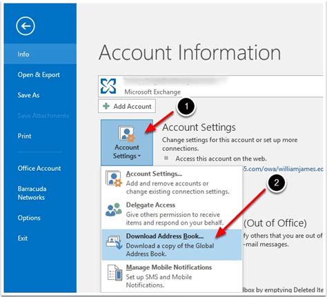 outlook updating the global address book manually william james