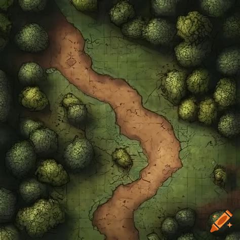 Top Down Dandd Battle Map Of A Forest Road With Grid On Craiyon