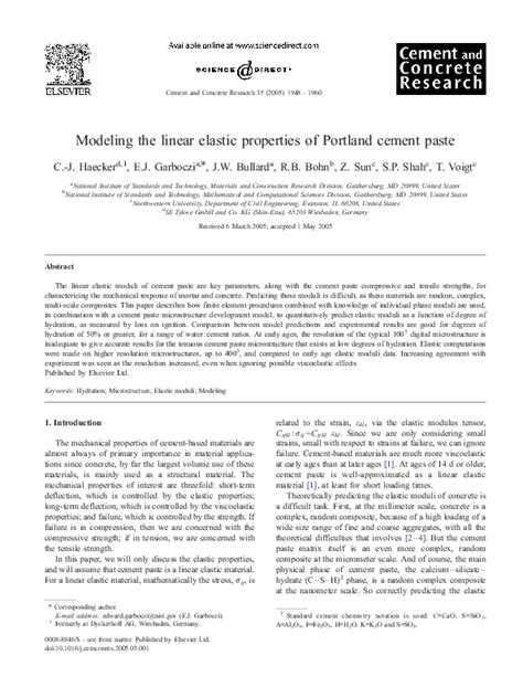 Pdf Modeling The Linear Elastic Properties Of Portland Cement Paste
