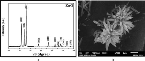 A Xrd Pattern Of Zno Nps Synthesized Using The Microwave Method B