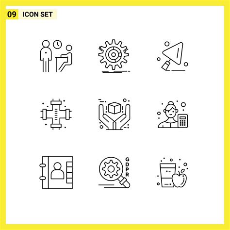 Set Of 9 Vector Outlines On Grid For System Plumber Process Pipes Construction Worker Editable