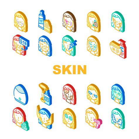 Premium Vector Facial Skin Care And Treatment Icons Set Vector Couperose And Acne Face Skin