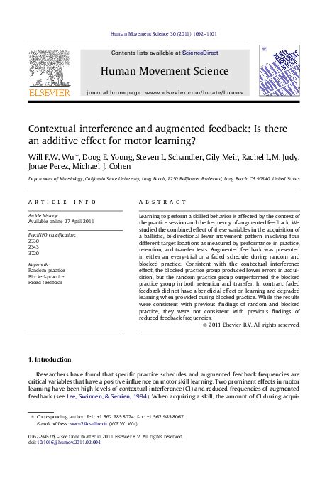 Pdf Contextual Interference And Augmented Feedback Is There An Additive Effect For Motor