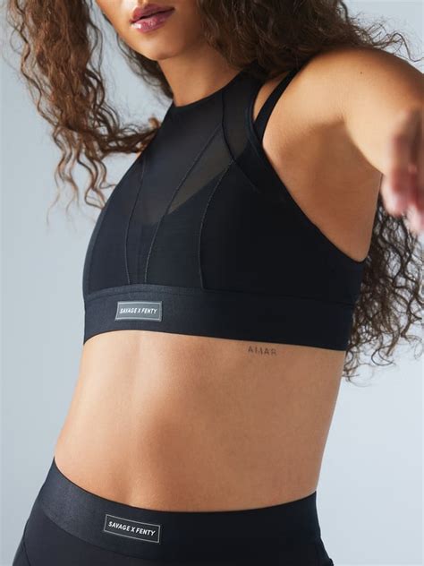 Lineup Medium Impact Mesh Sports Bra In Black Savage X Fenty Netherlands