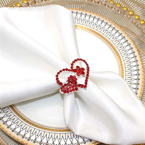 Badu Bg 6 бр Пръстени за салфетки със сърце за Свети Валентин Червени кристални пръстени за