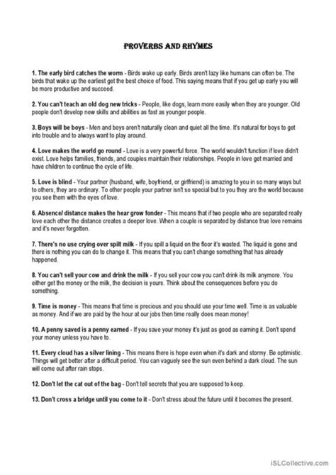 100 Proverbs English Esl Worksheets Pdf And Doc