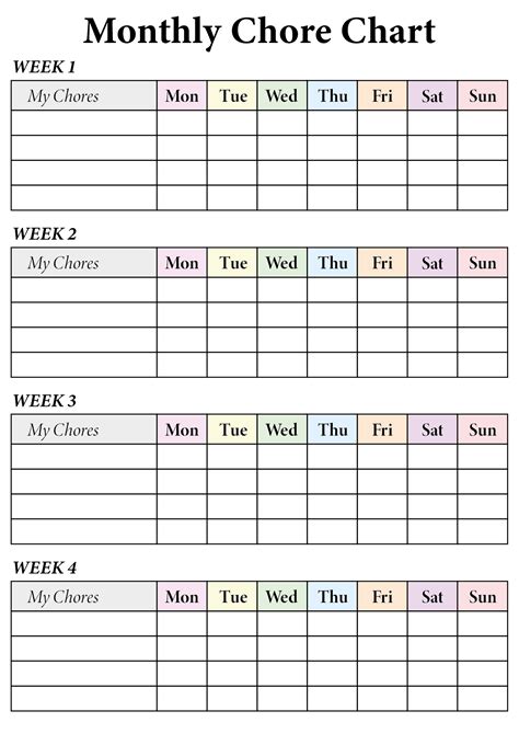 Monthly Chore Chart Templates 10 Free PDF Printables Printablee