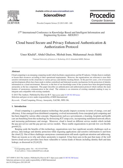 Pdf Cloud Based Secure And Privacy Enhanced Authentication And Authorization Protocol