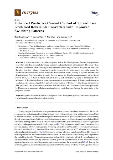 Pdf Enhanced Predictive Current Control Of Three Phase Grid Tied Reversible Converters With