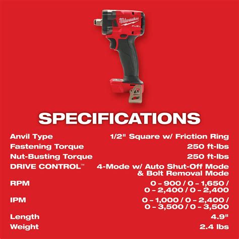 Milwaukee 2855 20 M18 Fuel 18v 12 Impact Wrench Wfriction Ring Bar