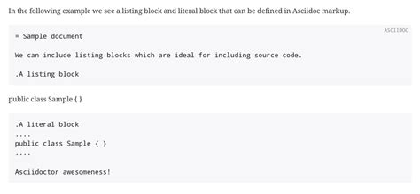 awesome asciidoctor include asciidoc markup with listing or literal