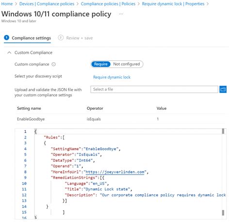 Require Dynamic Lock With Custom Compliance Policy Joey Verlinden