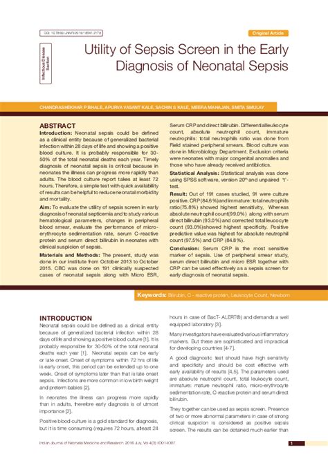 Pdf Utility Of Sepsis Screen In The Early Diagnosis Of Neonatal Sepsis