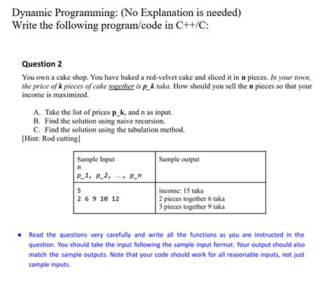 Solved Dynamic Programming No Explanation Is Needed Write Chegg