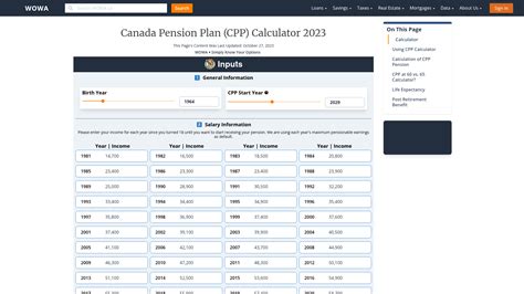 Canada Pension Plan Cpp Calculator Wowa Ca
