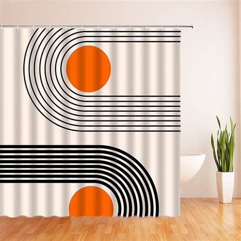 Badu Bg Абстрактна завеса за душ от средата на века арка слънце луна минималистична