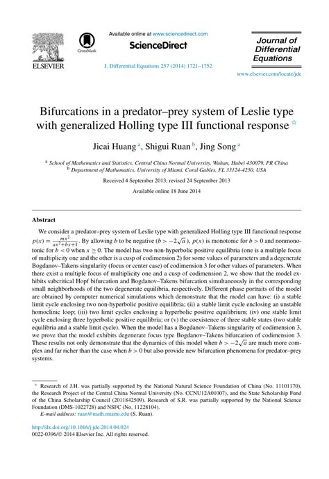 Pdf Bifurcations In A Predatorprey System Of Leslie Type With