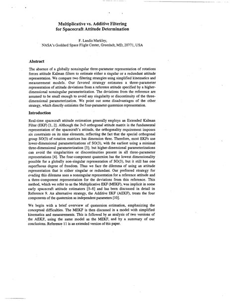 Pdf Multiplicative Vs Additive Filtering For Spacecraft Attitude