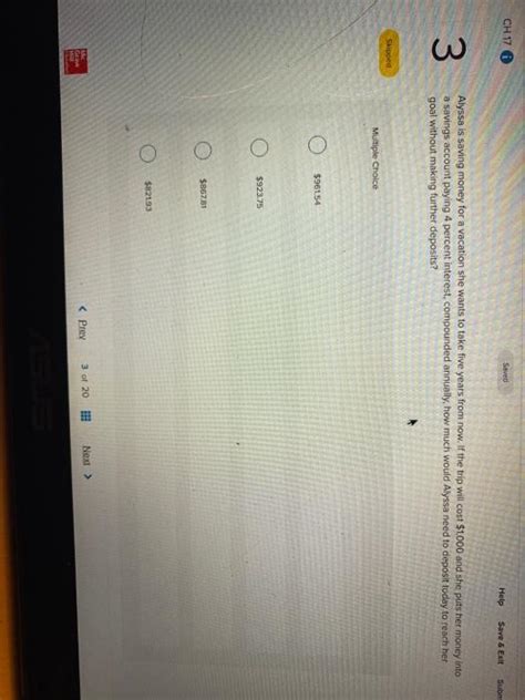 Solved CH Saved Help Save Exit Sub Alyssa Is Saving Chegg Com