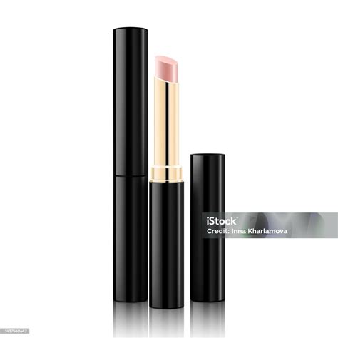 립스틱 튜브 템플릿 장식 여성 화장품에 대한 현실적인 모형 3d 현실적인 포장 뚜껑으로 열고 닫습니다 흰색 배경에 격리된 벡터 그림 3차원 형태에 대한 스톡 벡터 아트 및
