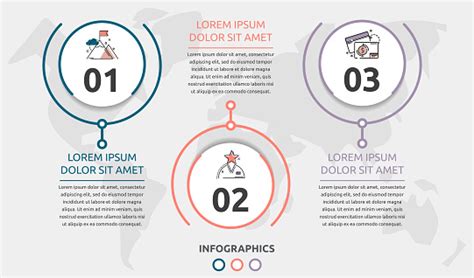 벡터 플랫 인포그래픽 템플릿입니다 세 다이어그램 그래프 순서도 타임 라인 마케팅 프리젠 테이션에 대한 텍스트와 아이콘 라인 원 개념에 대한 스톡 벡터 아트 및 기타 이미지