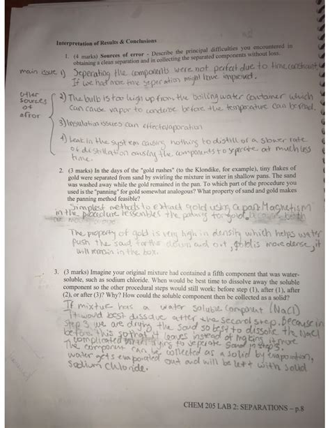 Lab 2 SEPARATION OF A MIXTURE LAB REPORT CHEM 205 Studocu
