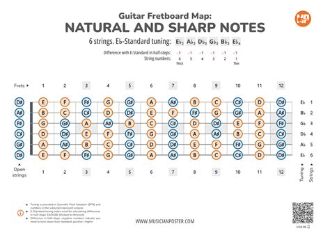 Guitar Fretboard Map With All Notes In Eb Standard Tuning
