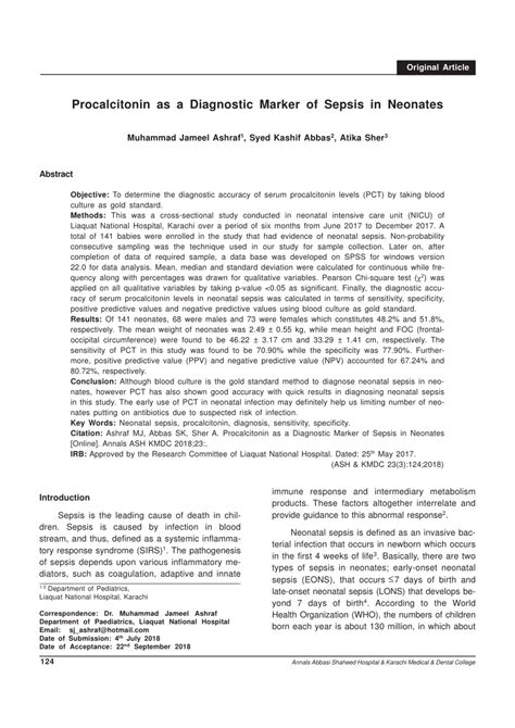 Pdf Procalcitonin As A Diagnostic Marker Of Sepsis In Neonates
