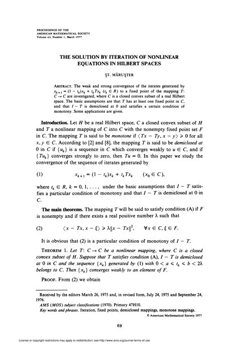 Pdf The Solution By Iteration Of Nonlinear Equations In Hilbert Spaces