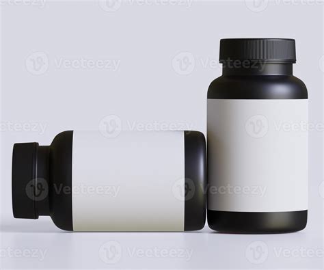 Black Pill Bottle White Label For Mockup Collection Illustration 3d