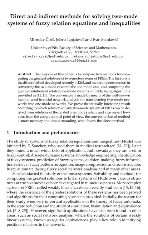 Pdf Direct And Indirect Methods For Solving Two Mode Systems Of Fuzzy