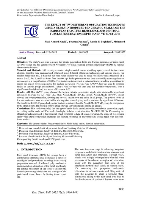 Pdf The Effect Of Two Different Obturation Techniques Using A Newly Introduced Bio Ceramic