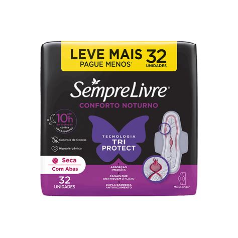 Absorvente Sempre Livre Adapt Noite E Dia Seca C Abas Pacote C 32 Und